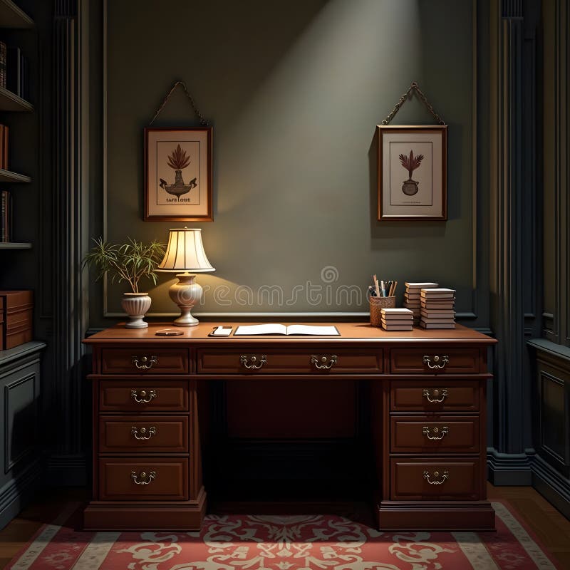 Dramatic Vintage Office Desk with Classic Decor High-Quality HDR Image ...