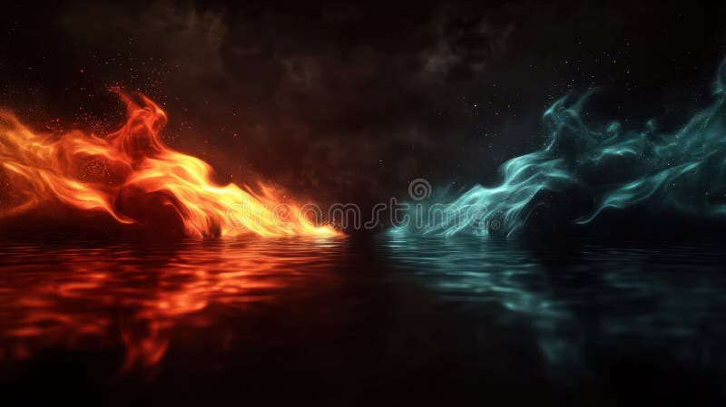 A Dramatic Visual of Contrasting Fire and Water Elements Reflecting in ...