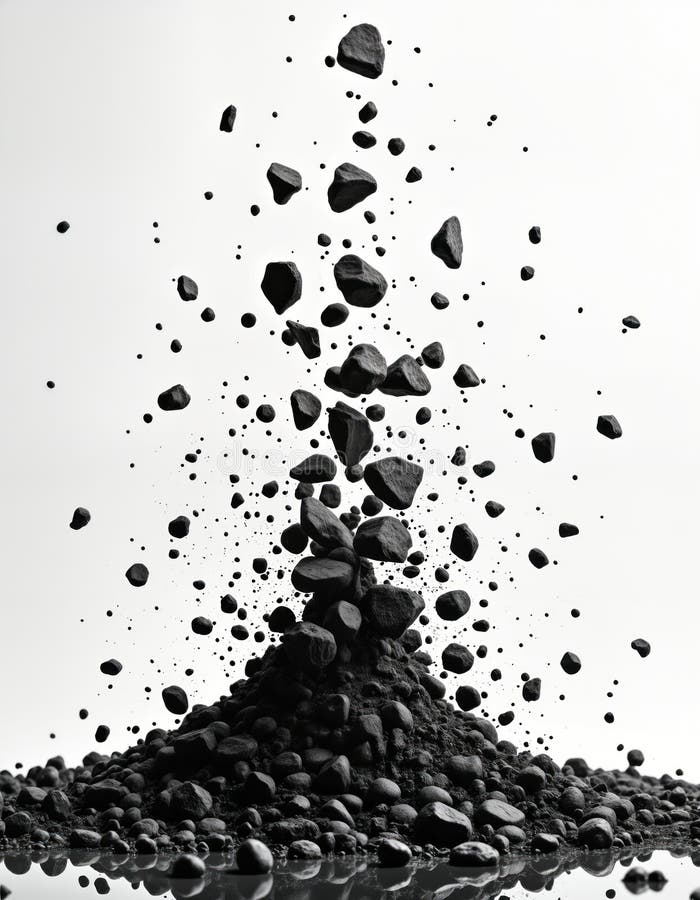 Dramatic Visual of Dark Rocks Exploding into Fragments Against Plain ...