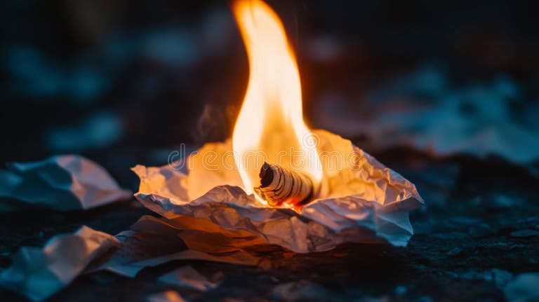 A Dramatic Visual of Destruction and Change - Burning Crumpled Sheet of ...