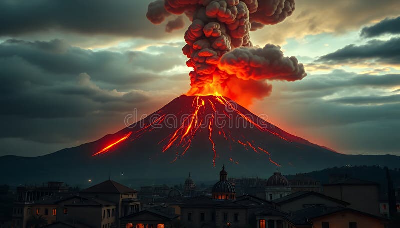 Fiery Volcanic Eruption at Sunset: VFX Roman Era Setting Stock ...