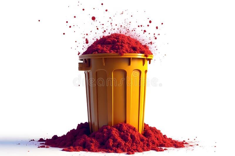 Dramatic Visual of Overflowing Yellow Plastic Container Filled with ...