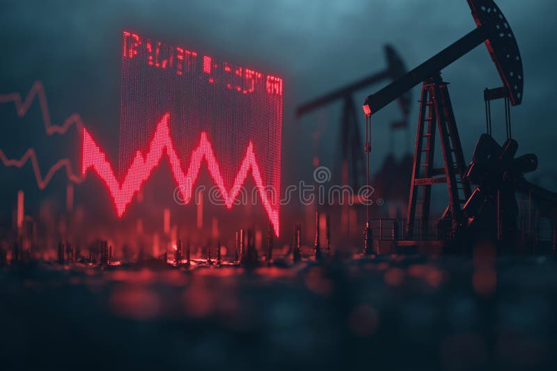 Sharp Decline in Oil Production Highlighted by Digital Display at Dusk ...