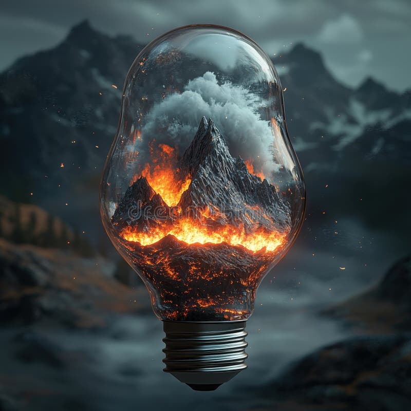 Volcanic Eruption Captured Inside a Light Bulb Stock Image - Image of ...