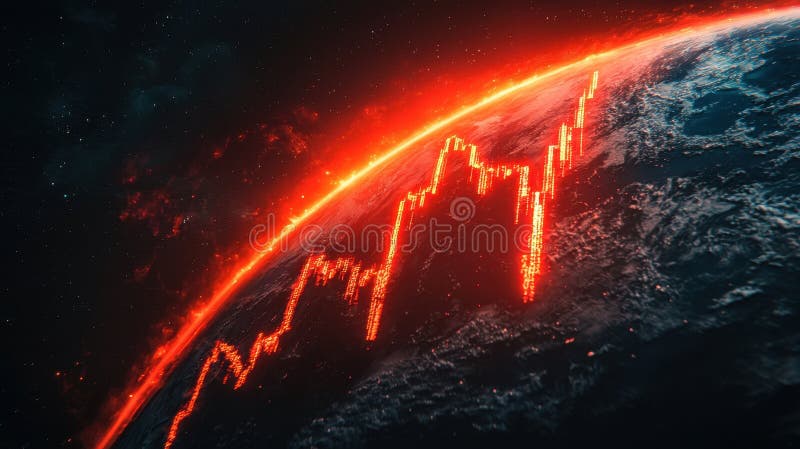 Dramatic Visualization of Increasing Stock Market Trends Over Earth ...