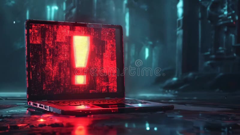 Laptop Warning Alert with Glowing Red Exclamation Mark Stock Footage ...
