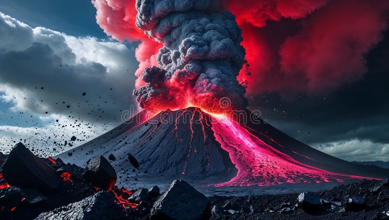 Dramatic Erupting Volcano Digital Artwork Towering Ash and Smoke Stock ...