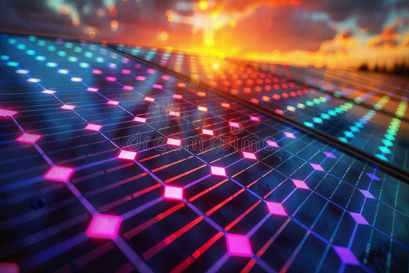 Sunset Spectrum: Solar Panels in Vibrancy, Generative Ai Stock ...