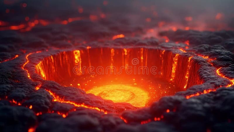 Dramatic Volcanic Crater Landscape with Flowing Lava and Intense Heat ...