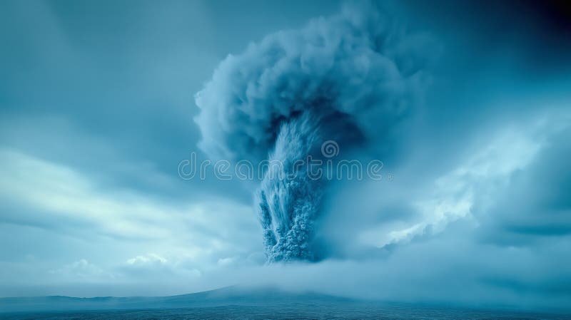 Dramatic Volcanic Eruption in Blue Tones with Expansive Ash Cloud Stock ...