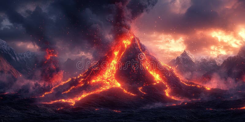 Dramatic Volcanic Eruption with Glowing Lava Bursts Background Stock ...
