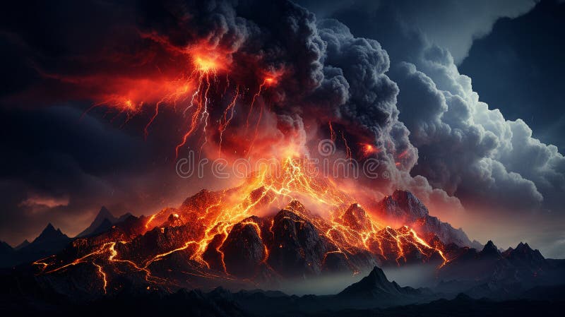 Dramatic volcanic eruption stock illustration. Illustration of disaster ...