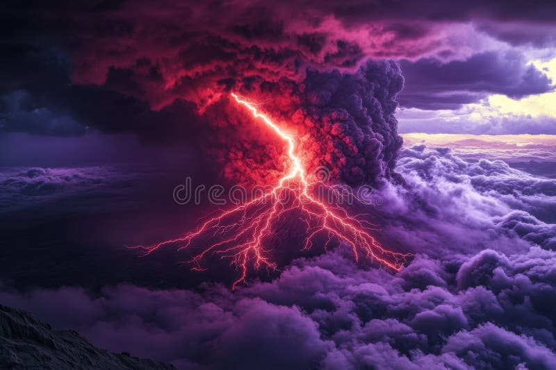 Dramatic Volcanic Eruption with Lightning Striking through Dark Storm ...