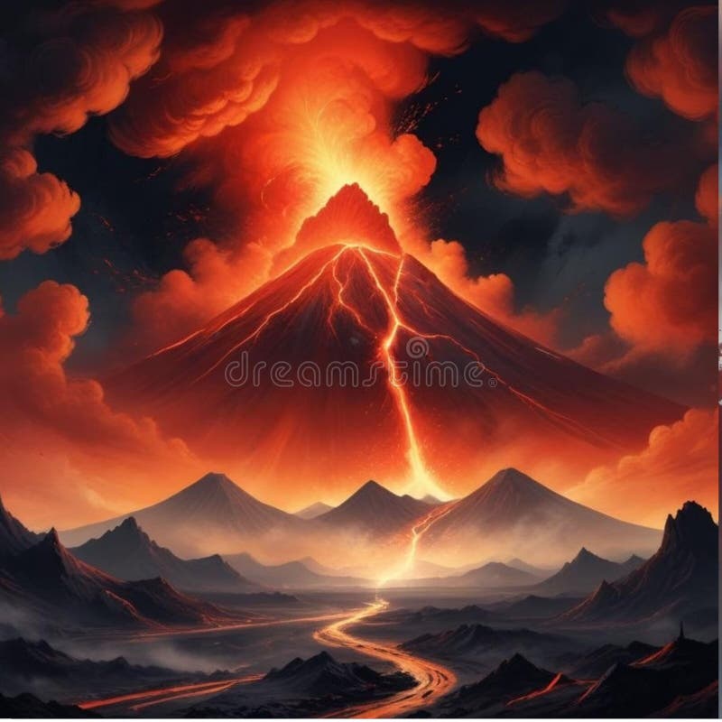 A Dramatic Volcanic Eruption with Massive Red Orange Plume Stock ...