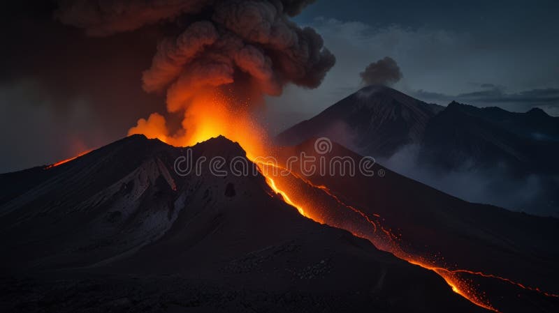 Dramatic Volcanic Eruption with Molten Lava Flows Capturing Intense ...