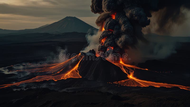 Dramatic Volcanic Eruption with Molten Lava Flows Capturing Intense ...