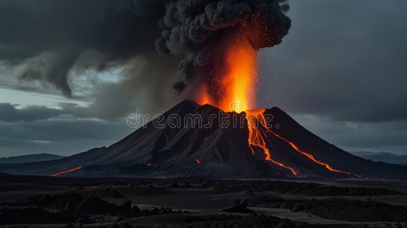 Dramatic Volcanic Eruption with Molten Lava Flows Capturing Intense ...