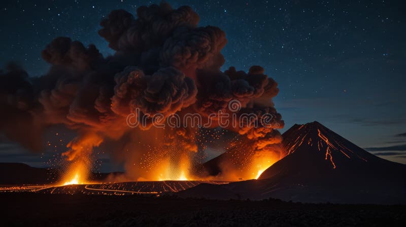 Dramatic Volcanic Eruption with Molten Lava Flows Capturing Intense ...
