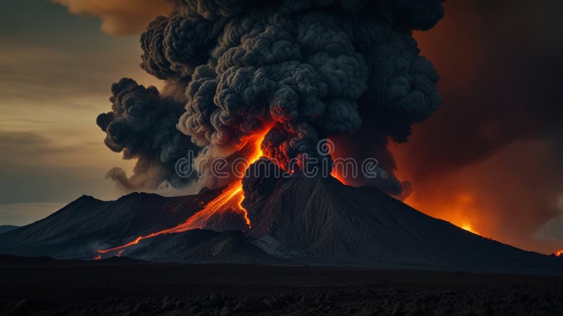 Dramatic Volcanic Eruption with Molten Lava Flows Capturing Intense ...