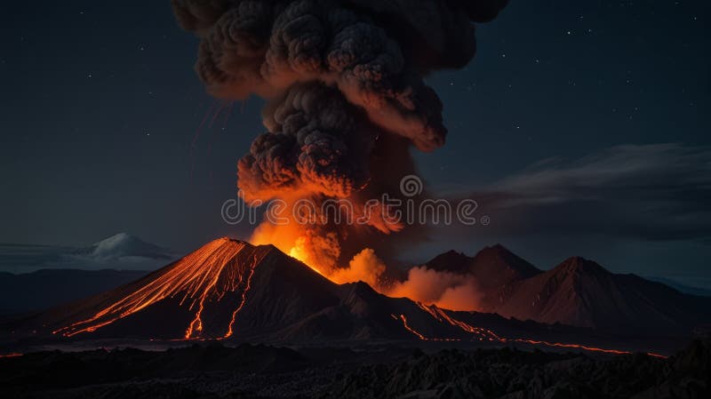 Dramatic Volcanic Eruption with Molten Lava Flows Capturing Intense ...