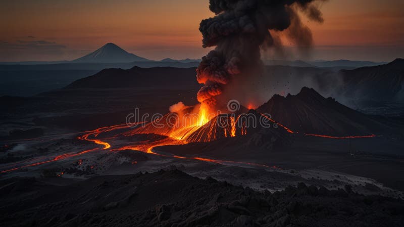 Dramatic Volcanic Eruption with Molten Lava Flows Capturing Intense ...