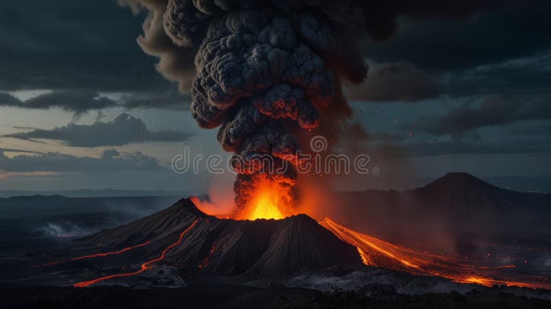 Dramatic Volcanic Eruption with Molten Lava Flows Capturing Intense ...