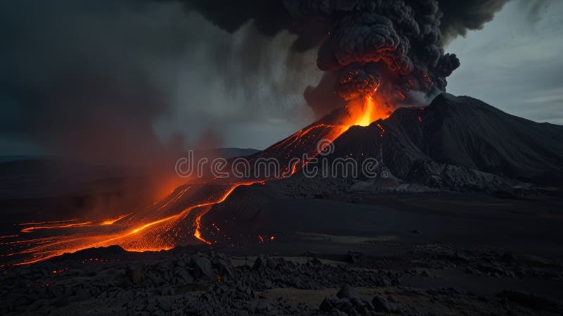 Dramatic Volcanic Eruption with Molten Lava Flows Capturing Intense ...