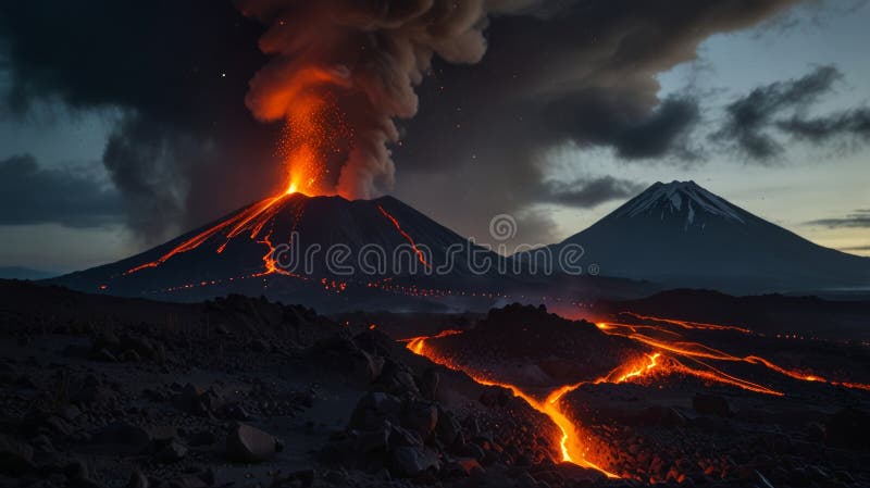 Dramatic Volcanic Eruption with Molten Lava Flows Capturing Intense ...