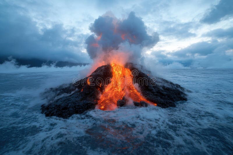 Dramatic Volcanic Eruption in the Ocean Stock Illustration ...