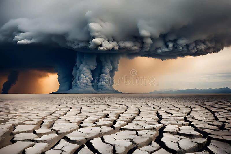 Dramatic Volcanic Eruption Over Cracked Earth Stock Illustration ...