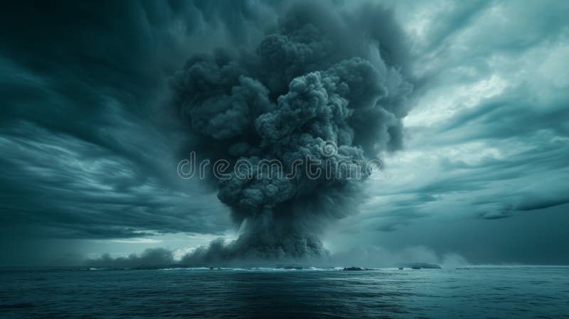 Dramatic Volcanic Eruption at Sea Stock Image - Image of weather ...