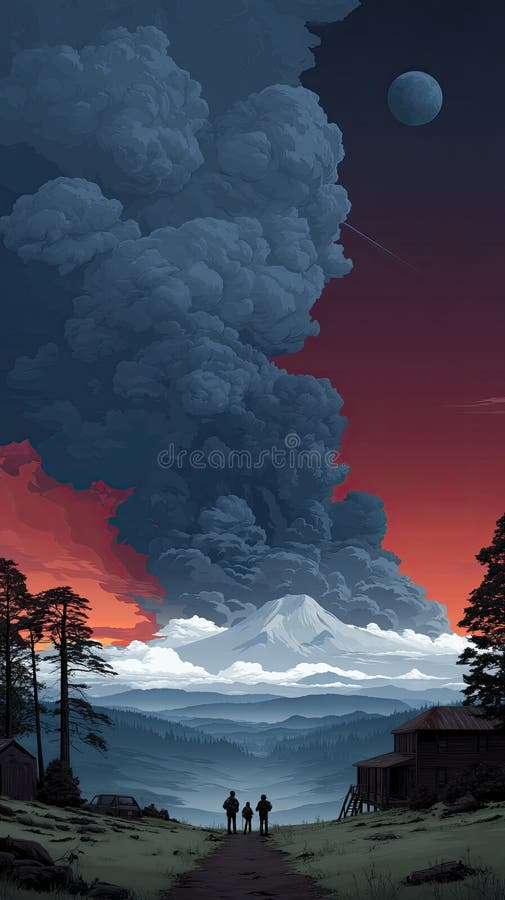 Dramatic Volcanic Eruption with Smoke and Ash Fills Sky Stock ...