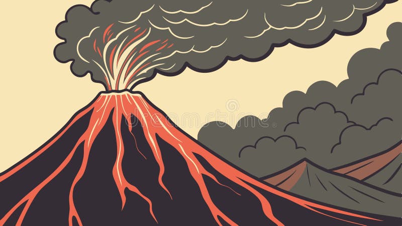 Dramatic Volcanic Eruption with Smoke and Lava, Vector Design ...