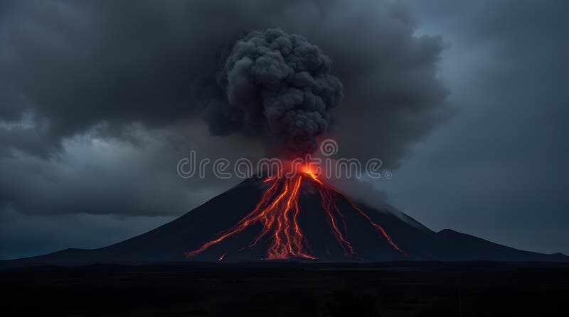 Dramatic Volcanic Eruption Spewing Fiery Lava and Thick Ash Clouds into ...
