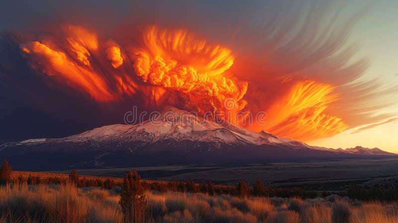 Dramatic Volcanic Eruption at Sunset Stock Image - Image of landscape ...