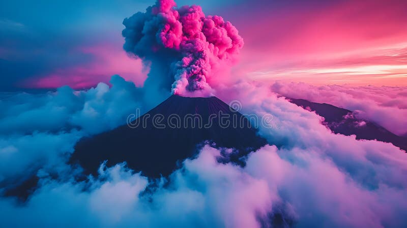Dramatic Volcanic Eruption at Sunset Stock Illustration - Illustration of horizon, colors: 383642664