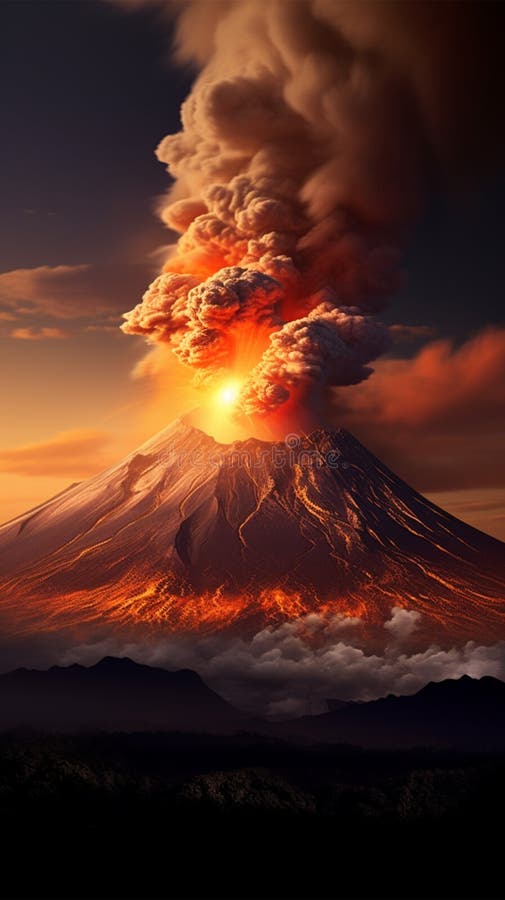 Dramatic Volcanic Eruption at Sunset, a Powerful and Fiery Spectacle ...