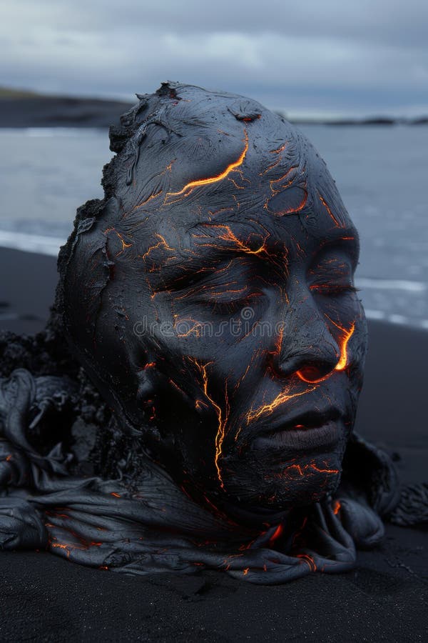 Dramatic Volcanic Face with Fiery Cracks Stock Illustration ...