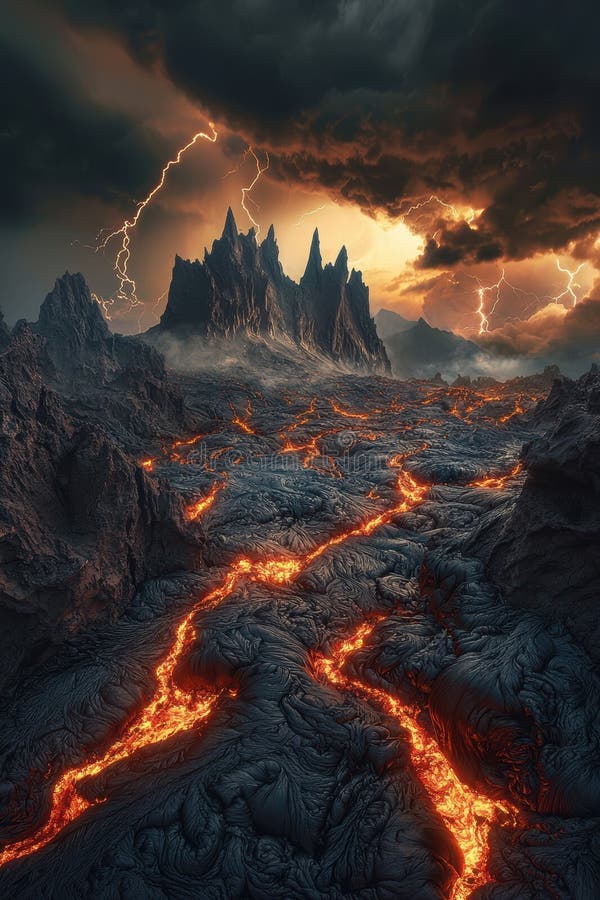 Dramatic Volcanic Landscape with Striking Lava Formations and Stormy ...