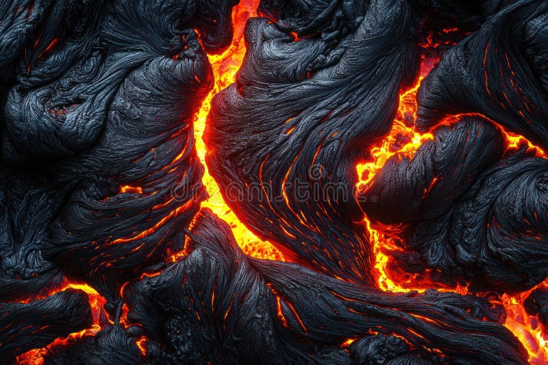 Dramatic Volcanic Lava Flow with Glowing Red and Black Textures Creates ...