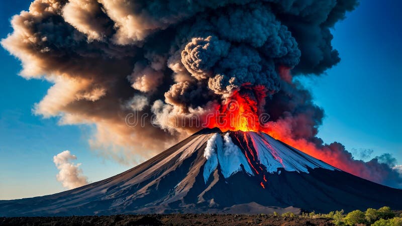 Dramatic Volcano Eruption with Giant Clouds of Ash in the Sky Stock ...