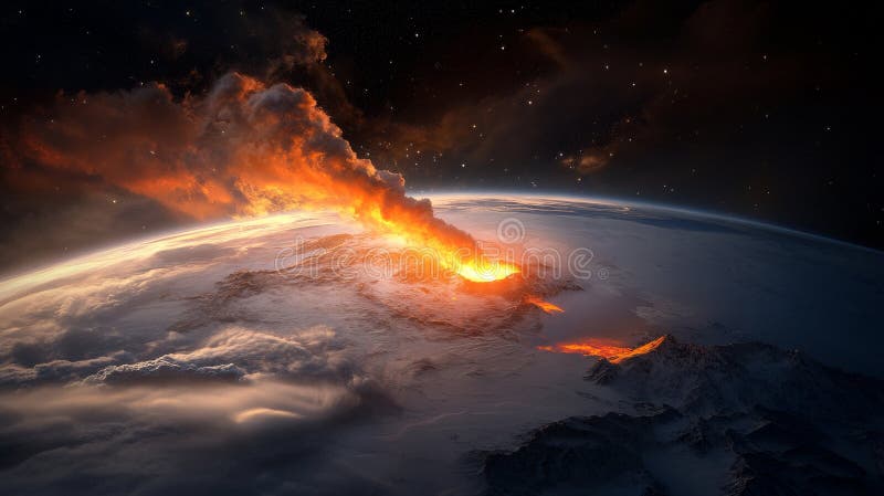 Dramatic Volcano Eruption with Lava and Smoke Against Starry Night Sky ...