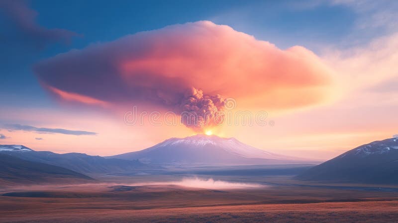 Dramatic Volcano Eruption with Majestic Cloud in Serene Landscape at ...