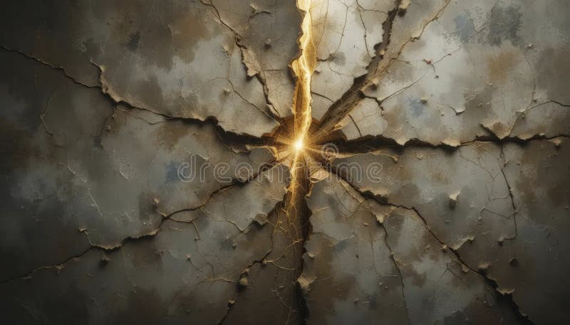 Cracked Texture Wall with Golden Light Burst in the Center Stock ...
