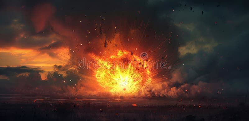 Dramatic War Explosions on Skyline. Stock Illustration - Illustration ...