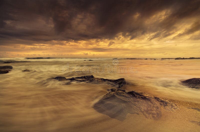 Beautiful Dramatic Light Beach Scene Stock Image - Image of coast, sand ...