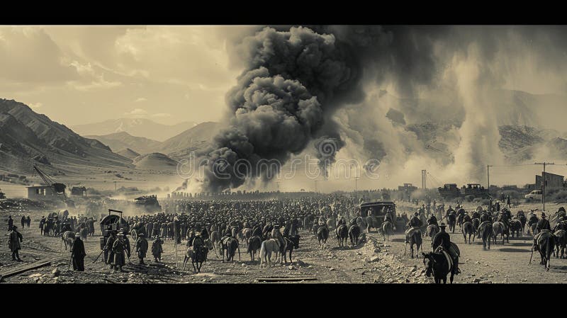 Dramatic Wartime Scene stock illustration. Illustration of military ...