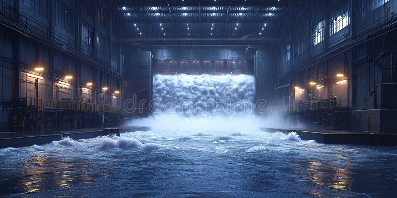 Dramatic Water Display in an Industrial Facility Showcasing Fluid ...