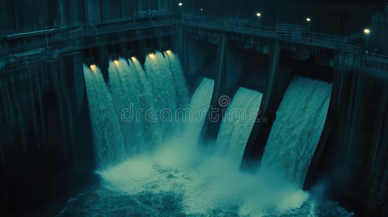 Dramatic Water Flow at a Hydroelectric Dam with Golden Light. Stock ...