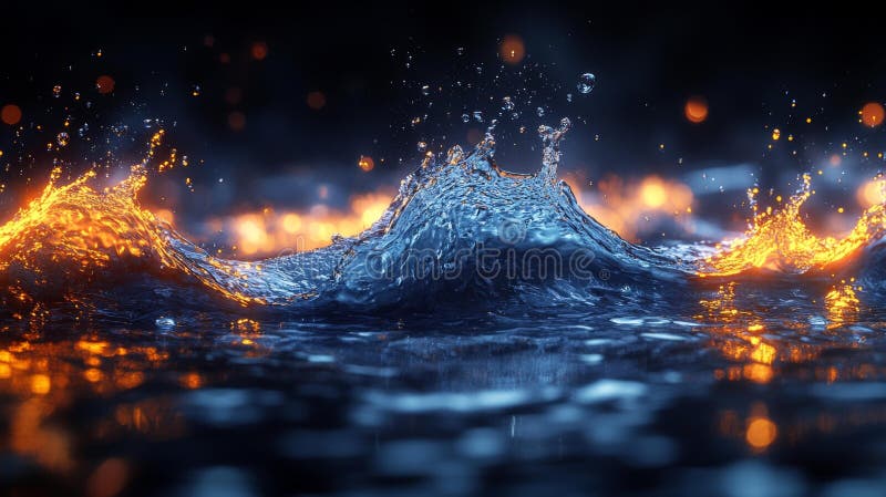 Dramatic Water Splash with Fiery Glow Generative AI Stock Illustration ...